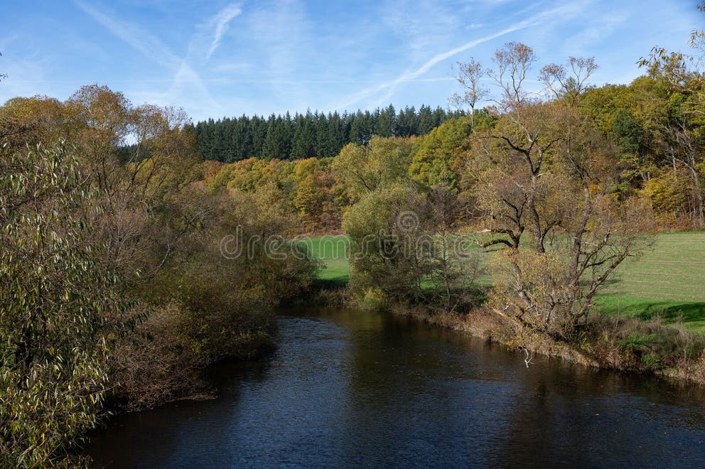 River Landscape - the River Eder in a Green Landscape Stock Image ...