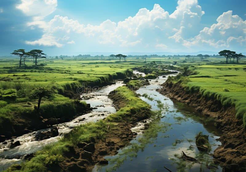 River Landscape with Flooded Fields. AI Generated Stock Illustration ... River Landscape with Flooded Fields. AI Generated Stock Illustration ...