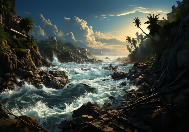 River Landscape with Flooded Fields. AI Generated Stock Illustration ... River Landscape with Flooded Fields. AI Generated Stock Illustration ...