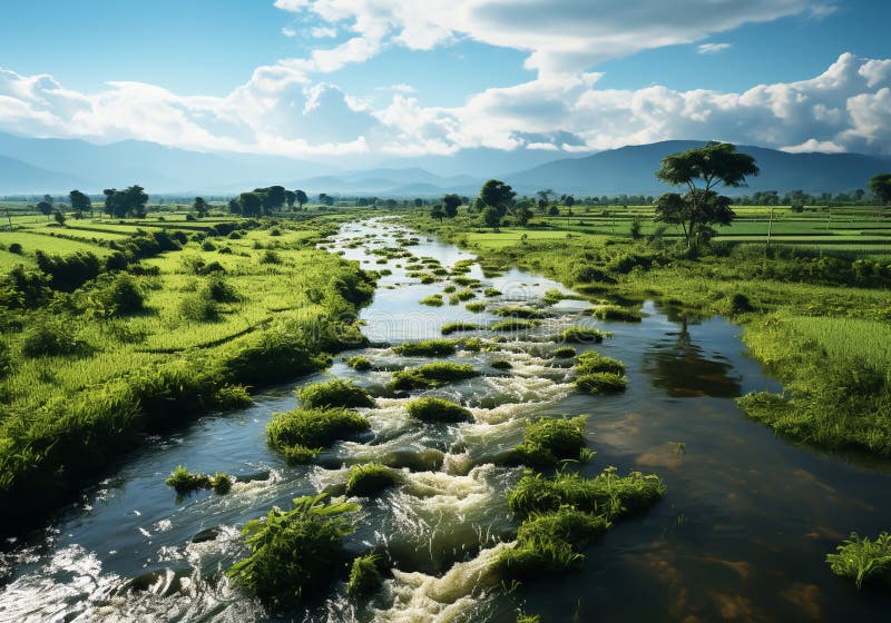 River Landscape with Flooded Fields. AI Generated Stock Illustration ... River Landscape with Flooded Fields. AI Generated Stock Illustration ...