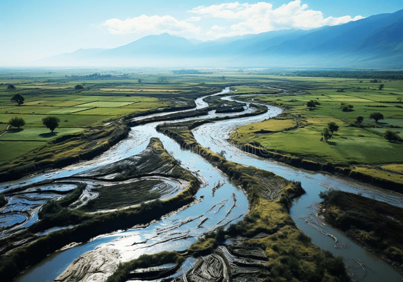 River Landscape with Flooded Fields. AI Generated Stock Illustration ... River Landscape with Flooded Fields. AI Generated Stock Illustration ...