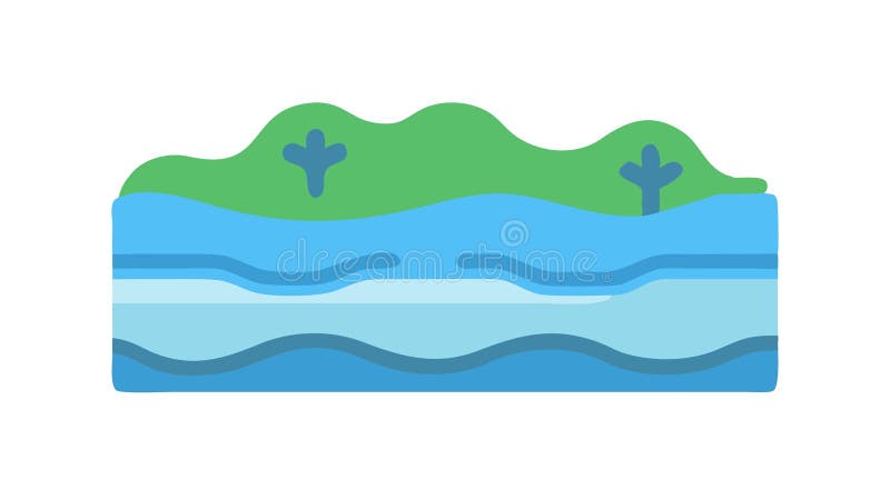 River Landscape Flowing Water Nature Icon, Environment, Stream, Vector ...