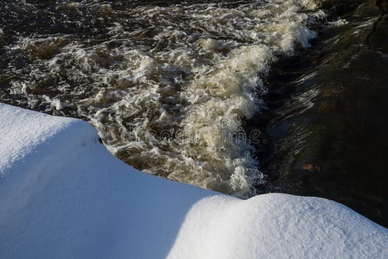 River Landscape. Flowing Water and Snow. Natural Winter Background ...