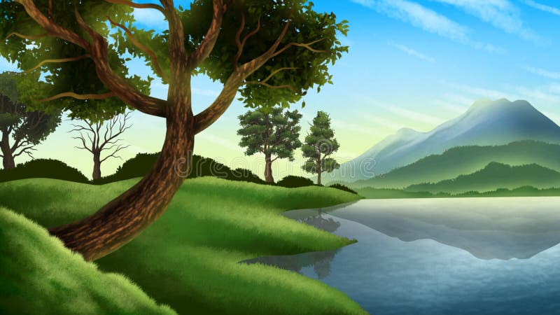 River and Lake Landscape Paintings Art. Made Manually Using Hand ...