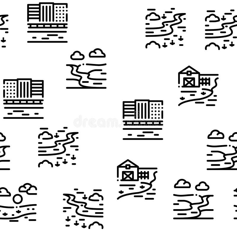 River Landscape Seamless Pattern Vector Stock Vector - Illustration of ...