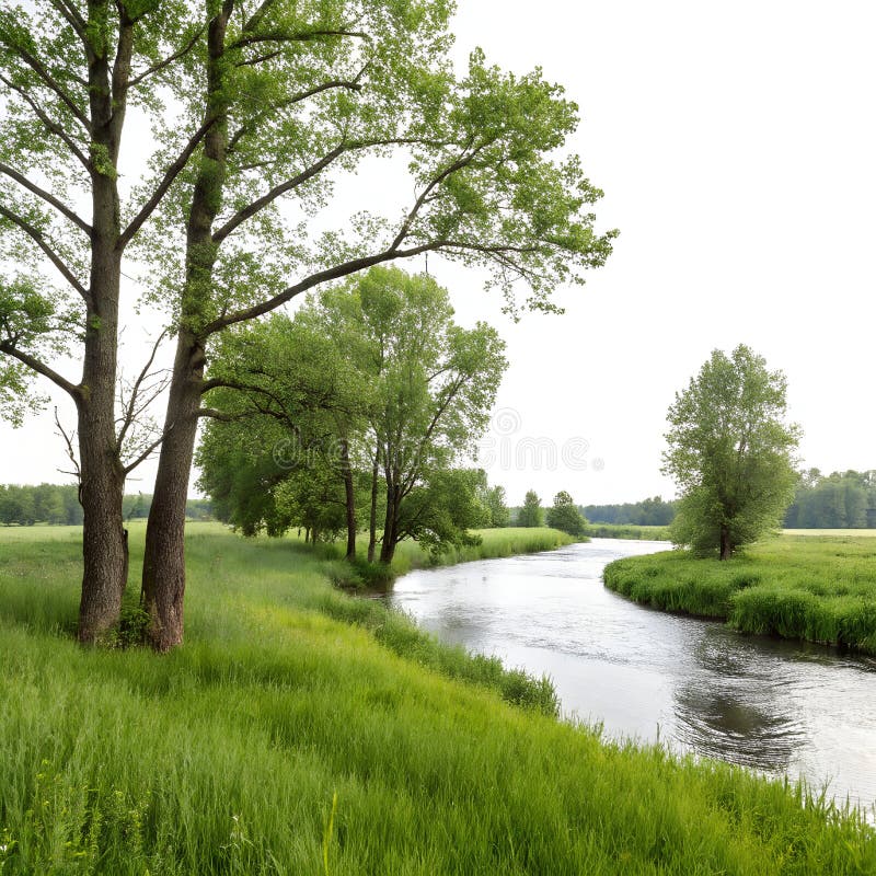 River Landscape with Trees and Grass â€ Natural Scenic Design Stock ...