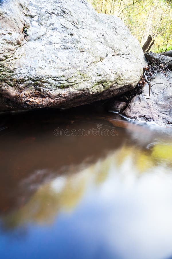 River beside a Large Boulder Stock Image - Image of river, nature: 79259801