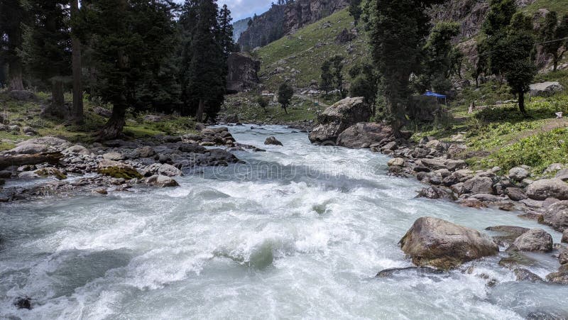 River Lidder Flowing through Forests of Pahalgam in Kashmir Stock Photo ...