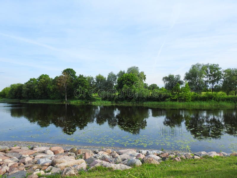 River Lielupe Coutnryside View in Sunset Near Shoreline with Beautiful ...