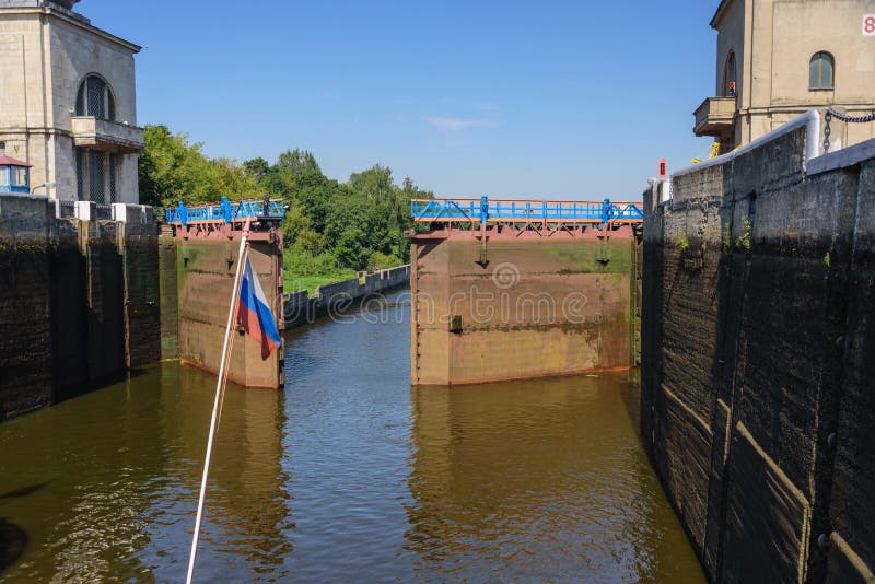 River Lock on the Moscow Canal. Water Facilities for Navigation Ships ...