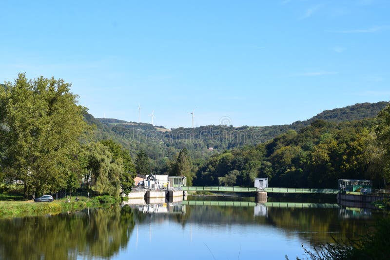 River Lock of the Our at Rosport with Its Reflection Stock Photo ...