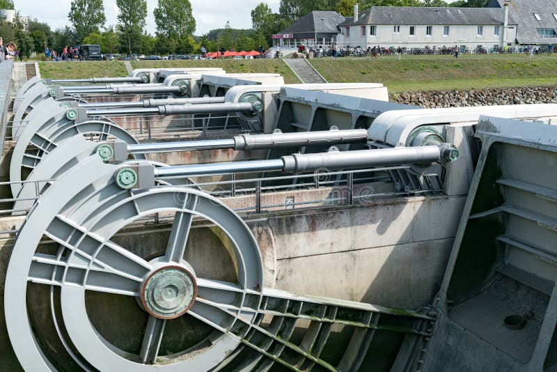 River Locks and Weir To Regulate Water Flow in Canal System Stock Image ...