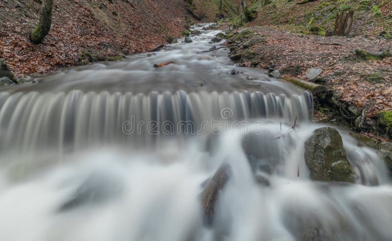 River Long Exposure with Surrounding Forest and Rocks Stock Image ...