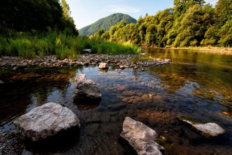 River Low Water Level in Summer Stock Image - Image of pebbles, river ...