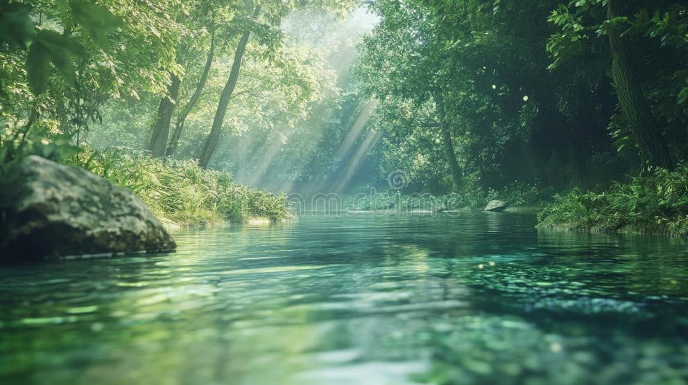 River in Lush Green Forest stock photo. Image of outdoors - 373263484