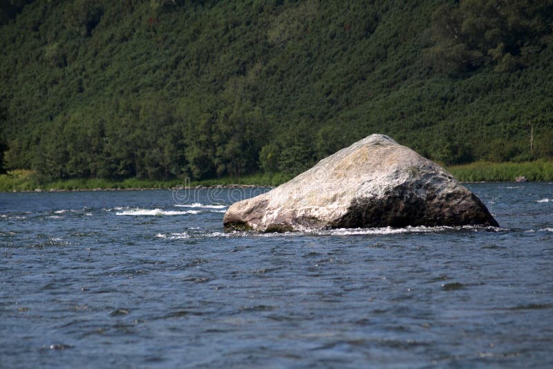 River Malkinskaya Bystraya. Huge Stone Lying in the River Water Stock ...