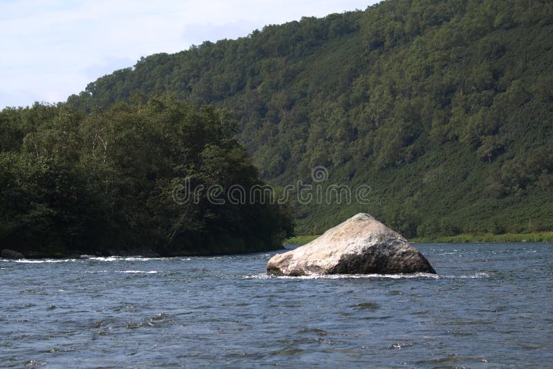 River Malkinskaya Bystraya. Huge Stone Lying in the River Water Stock ...