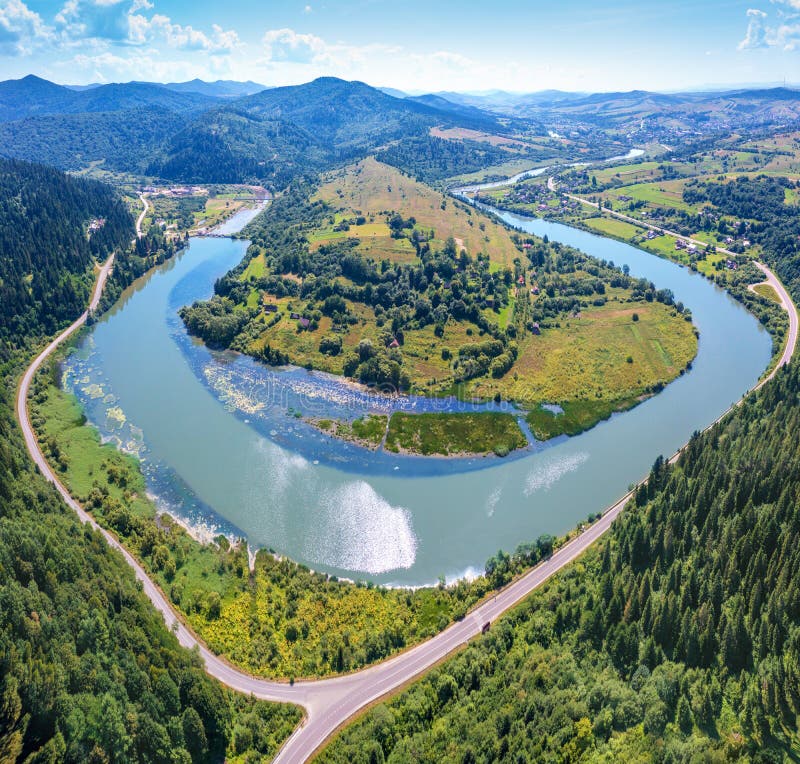 River Meander in a Mountain Valley in Summer Stock Photo - Image of ...