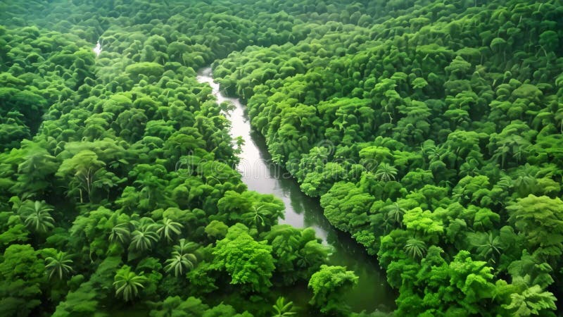 A River Meanders through a Dense Green Forest with a Lush Canopy of ...