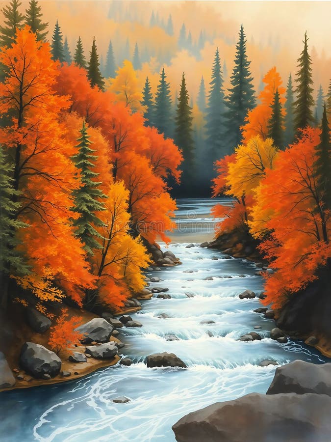 The River Meanders through a Landscape of Richly Colored Fall Trees ...