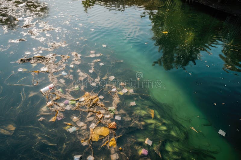 A River, with Microplastics Floating on the Surface Stock Illustration ...