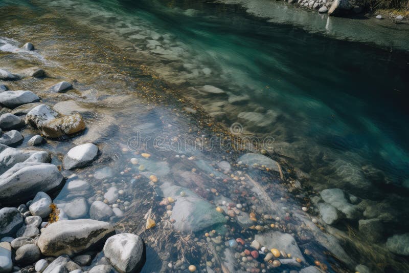 A River, with Microplastics Floating on the Surface Stock Illustration ...