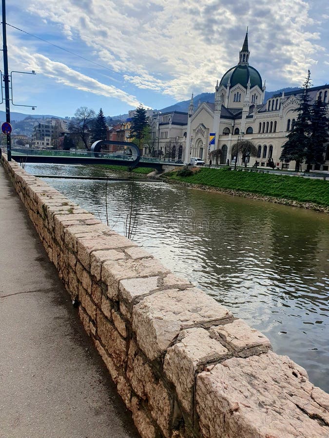 River Miljacka Sarajevo Castle Sky Bridge Editorial Stock Image - Image ...