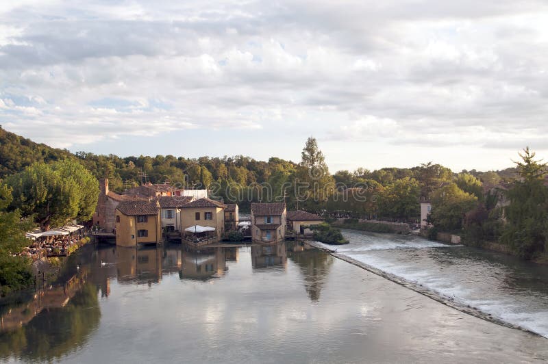River Mincio and the Village of Borghetto Stock Image - Image of ...