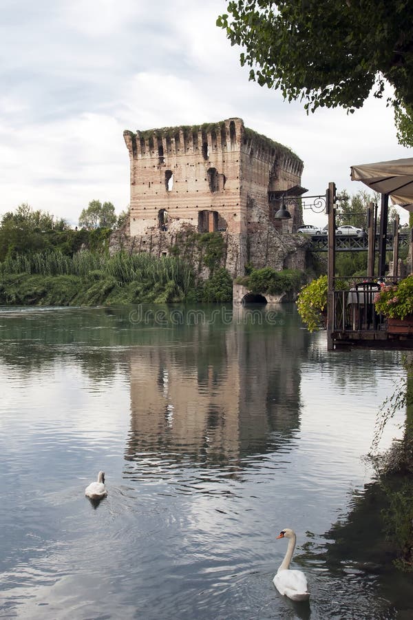 River Mincio and the Village of Borghetto Stock Image - Image of ...