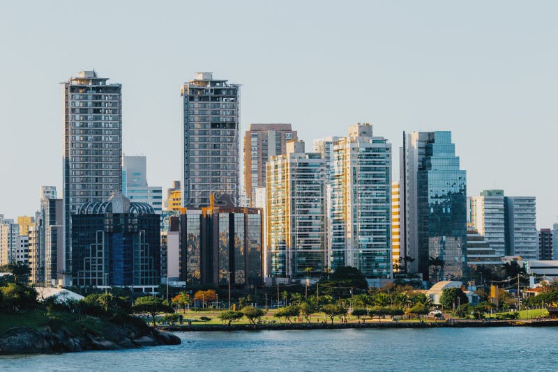 River with Modern Skyscrapers in the Background, Vitoria, Brazil ...