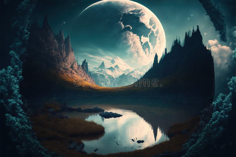 The River with the Moon. Bizarre Landscape Conceptual Visual Art ...