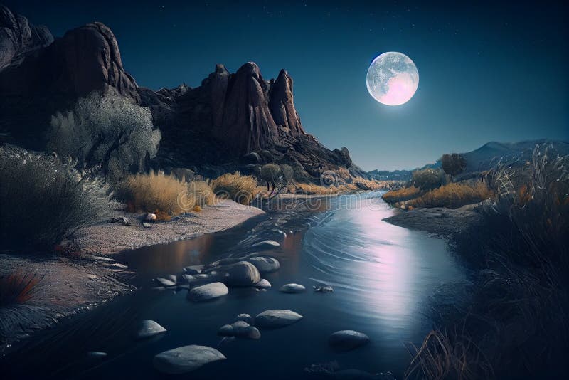 The River with the Moon. Bizarre Landscape.generative Ai Stock ...