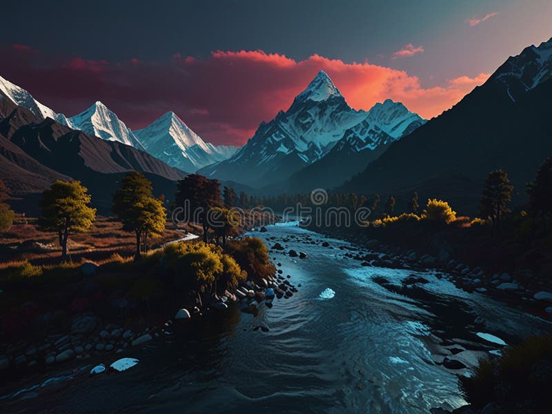 River Mount Everest Natural View Stock Illustration - Illustration of ...