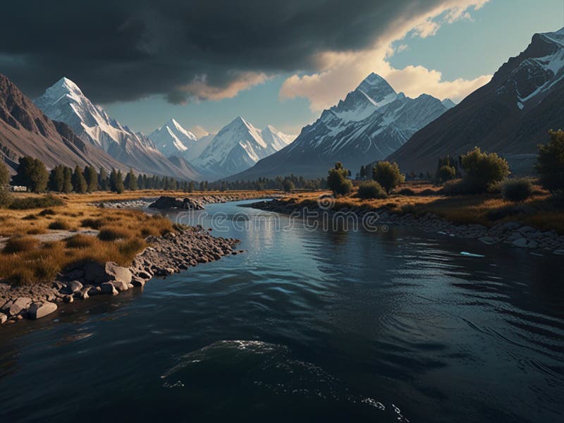 River Mount Everest Natural View Stock Illustration - Illustration of ...