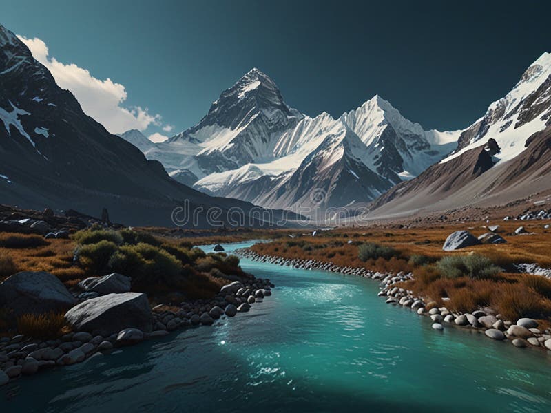 River Mount Everest Natural View Stock Illustration - Illustration of ...