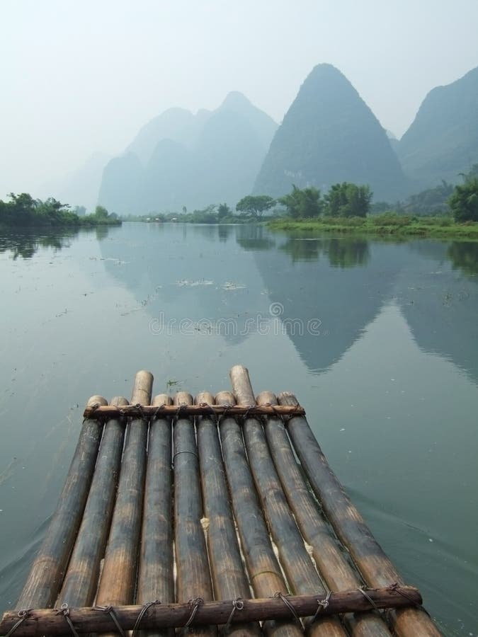 River, Mountain and Bamboo Raft Stock Image - Image of shadow, travel ...