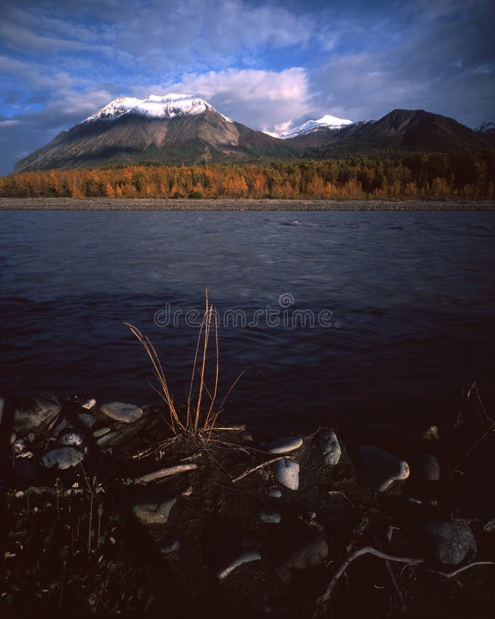 River and Mountain Fall Landscape in Alaska Stock Image - Image of ...