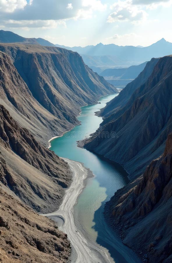 River in a Mountain Gorge. Mining in Hard-to-reach Mountainous Areas ...