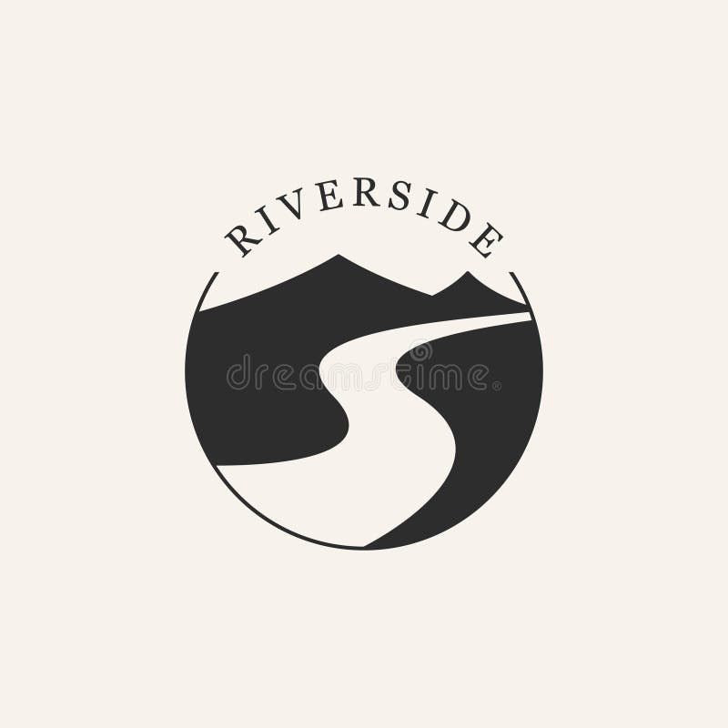 River Mountain Line Art Logo Design Vector Silhouette Stock Vector ...