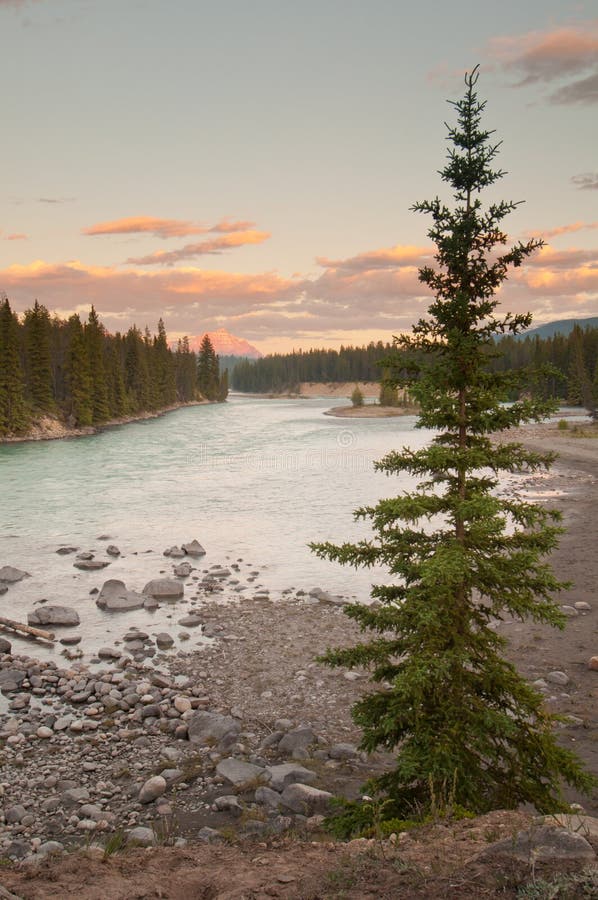 River and Mountain at Sunset Stock Photo - Image of pebble, landscape ...