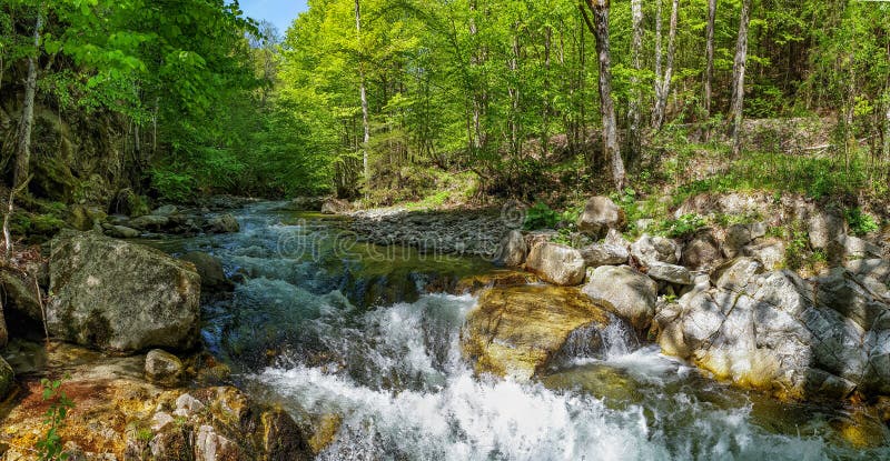 River in the Mountains Landscape - Cheile Oltetului, Romania Stock ...