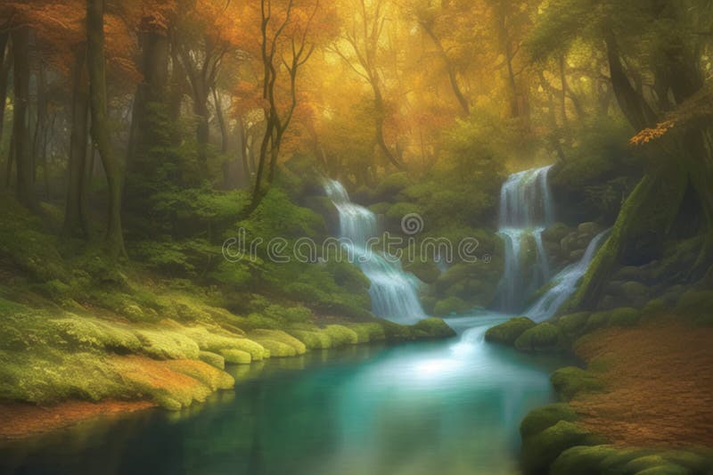Forest landscape at fall stock illustration. Illustration of mystic ...