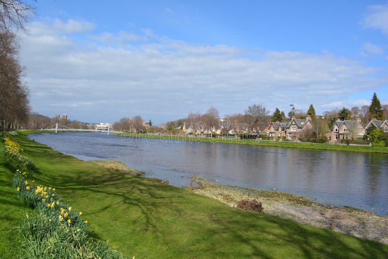 River Ness grassy fields stock image. Image of clouds - 70033493