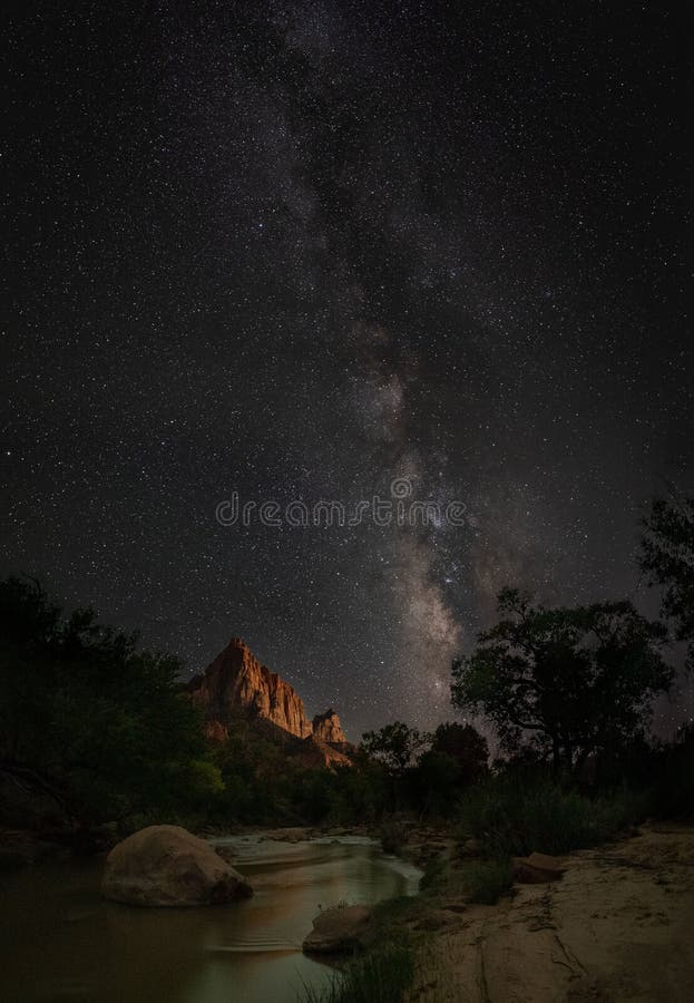 River with the Night Sky Full of Bright Stars Stock Image - Image of ...
