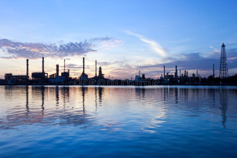 River and Oil Refinery Factory with Reflection Stock Photo - Image of ...