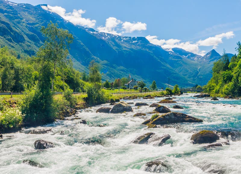 View of River Oldeelva. Olden. Norway Stock Image - Image of strasse ...