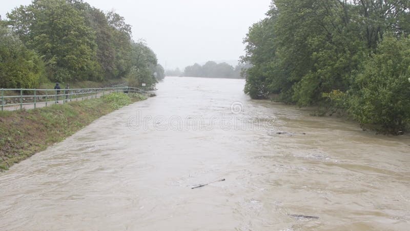 River Overflows in Floods, Pedestrian Stiles Flooded with Water. Stock ...