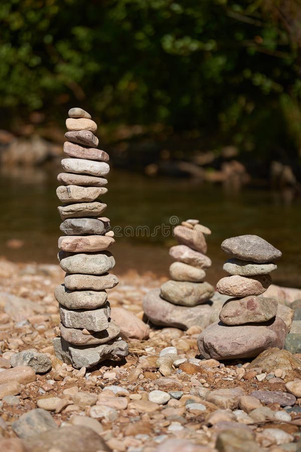 River Pebbles Stacked in Towers Stock Photo - Image of peace, geology ...