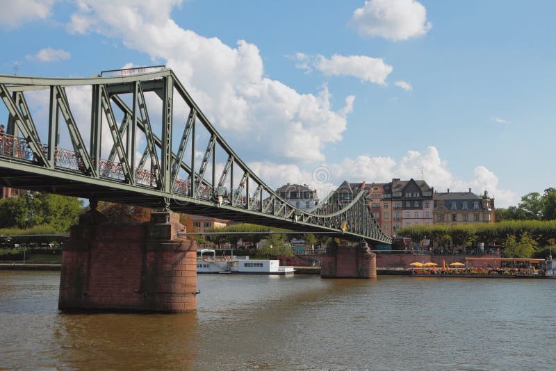 River and Pedestrian Iron Bridge. Frankfurt am Main, Germany Stock ...