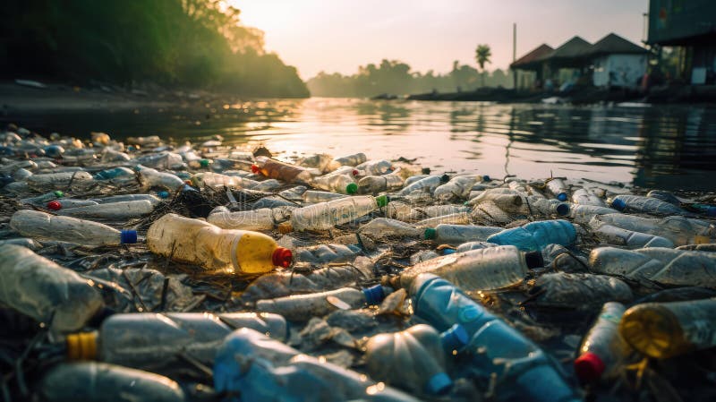 River Plastic Water Bottles Stock Illustration - Illustration of ...